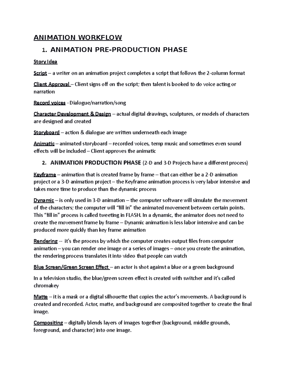 Media-Animation - Lecture notes about Animation - ANIMATION WORKFLOW 1 ...