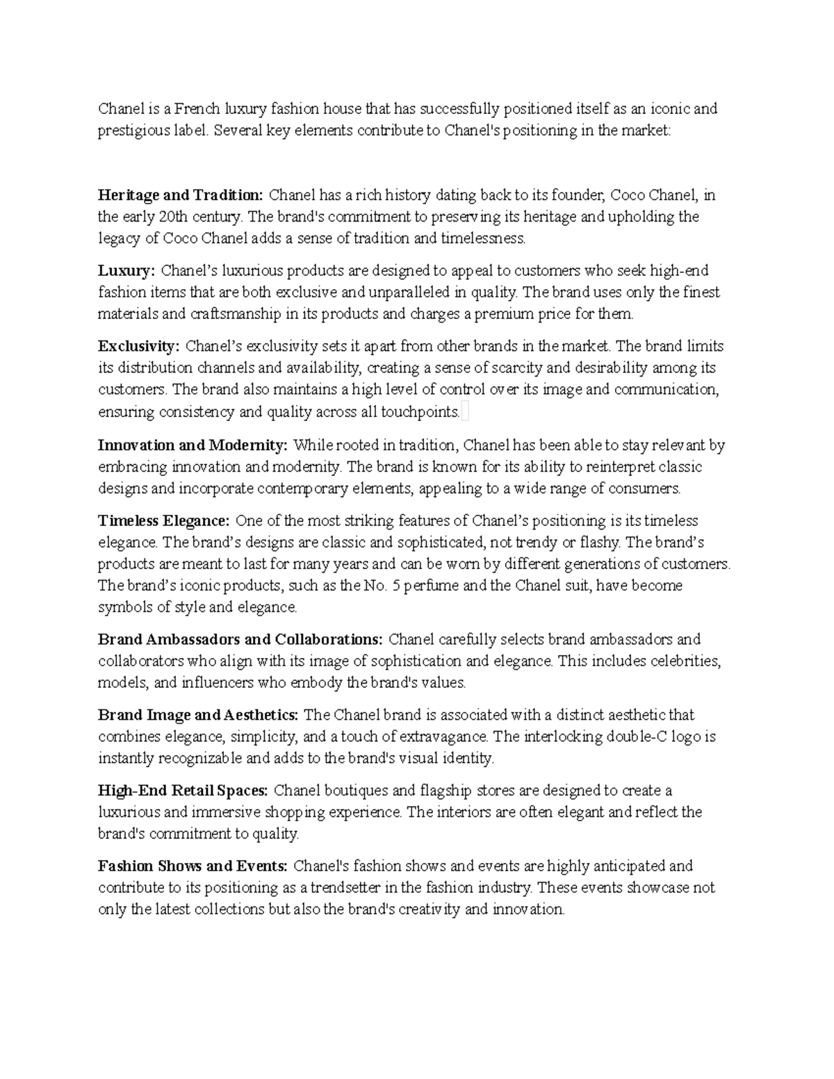 Positioning of Chanel - Chanel is a French luxury fashion house that ...