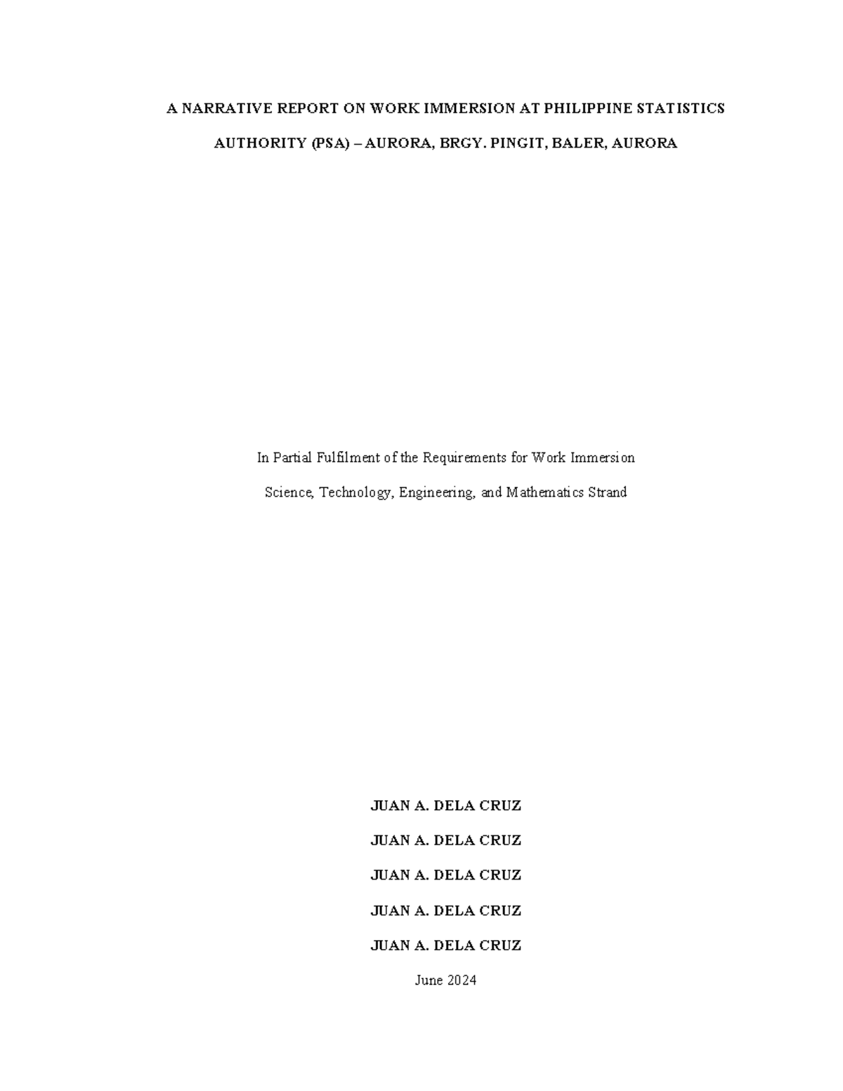 Template Narrative Report WORK Immersion - A NARRATIVE REPORT ON WORK ...