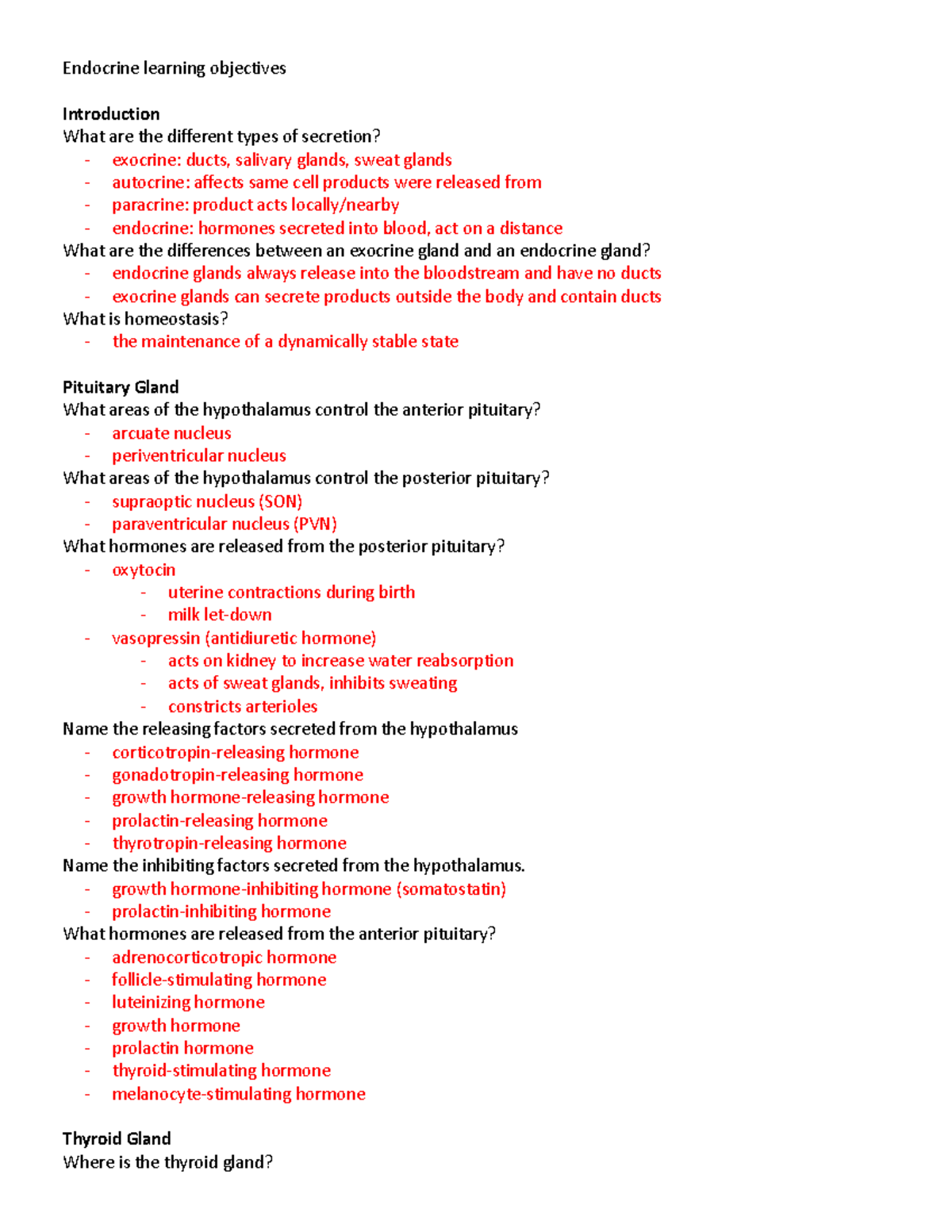 Endocrine learning objectives - Endocrine learning objectives ...