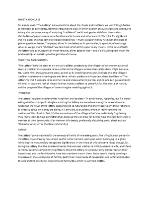 Shirley Jackson's The Lottery Analysis and Annotations ...