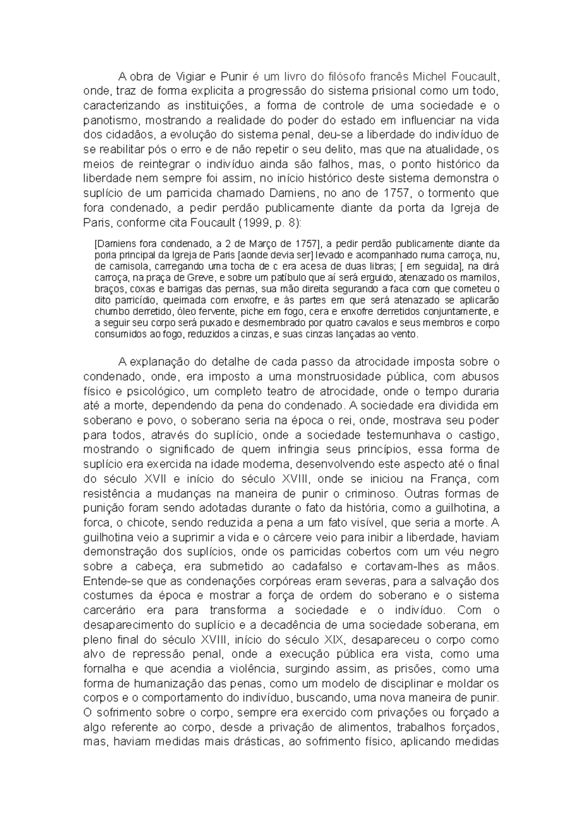 Resumo Vigiar E Punir - FDPLEARN