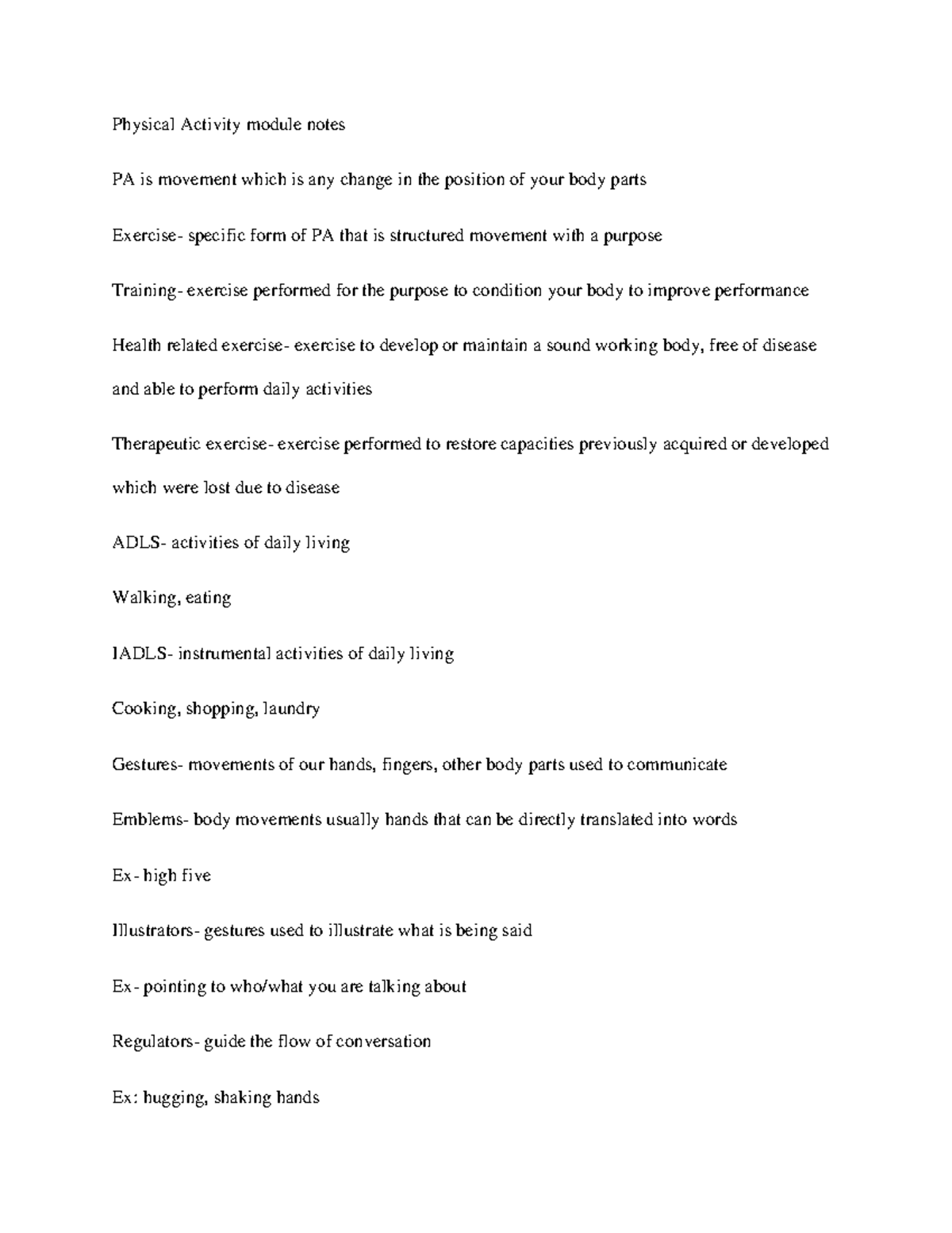 Physical Activity module 1 notes - Studocu