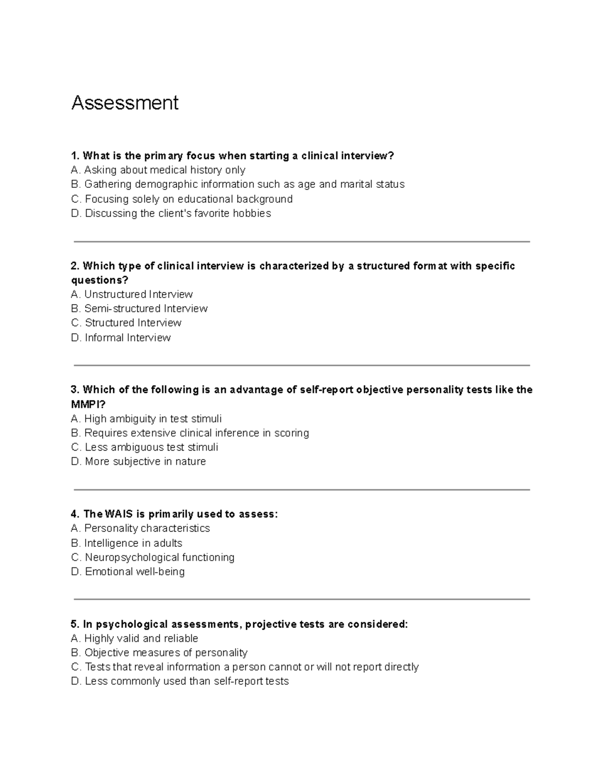 PS280 Multiple Choice Questions - Assessment 1. What is the primary ...