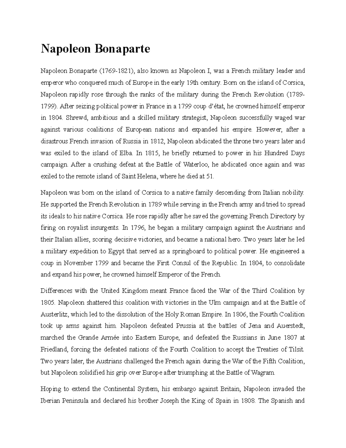 Napoleon Bonaparte - Assignment - Napoleon Bonaparte Napoleon Bonaparte ...