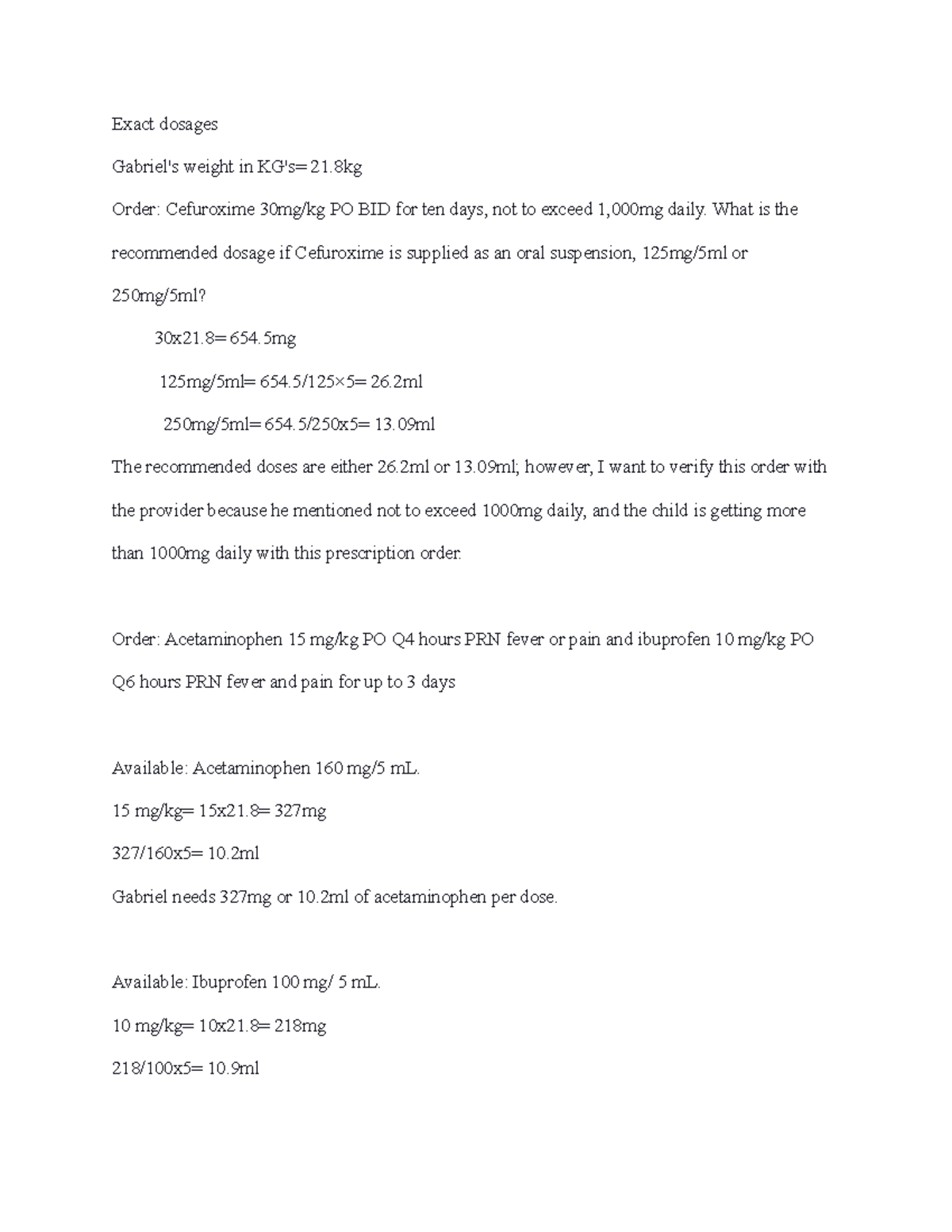 Maternal newborn module 08 assignment - Exact dosages Gabriel's weight ...