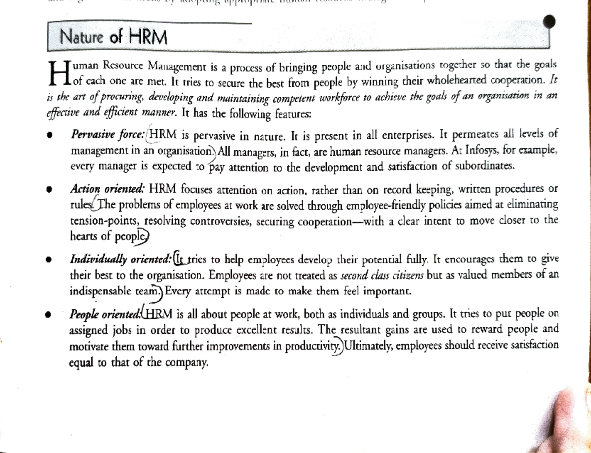 Hrm chapter one - Nature of HRM H uman Resource Management is a process ...