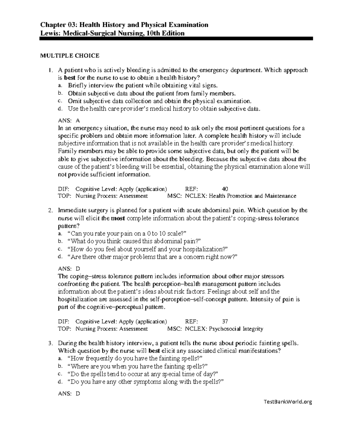 CH 3 Health History Physical Examination Chapter 03 Health History ch-3-health-history-physical-examination-chapter-03-health-history