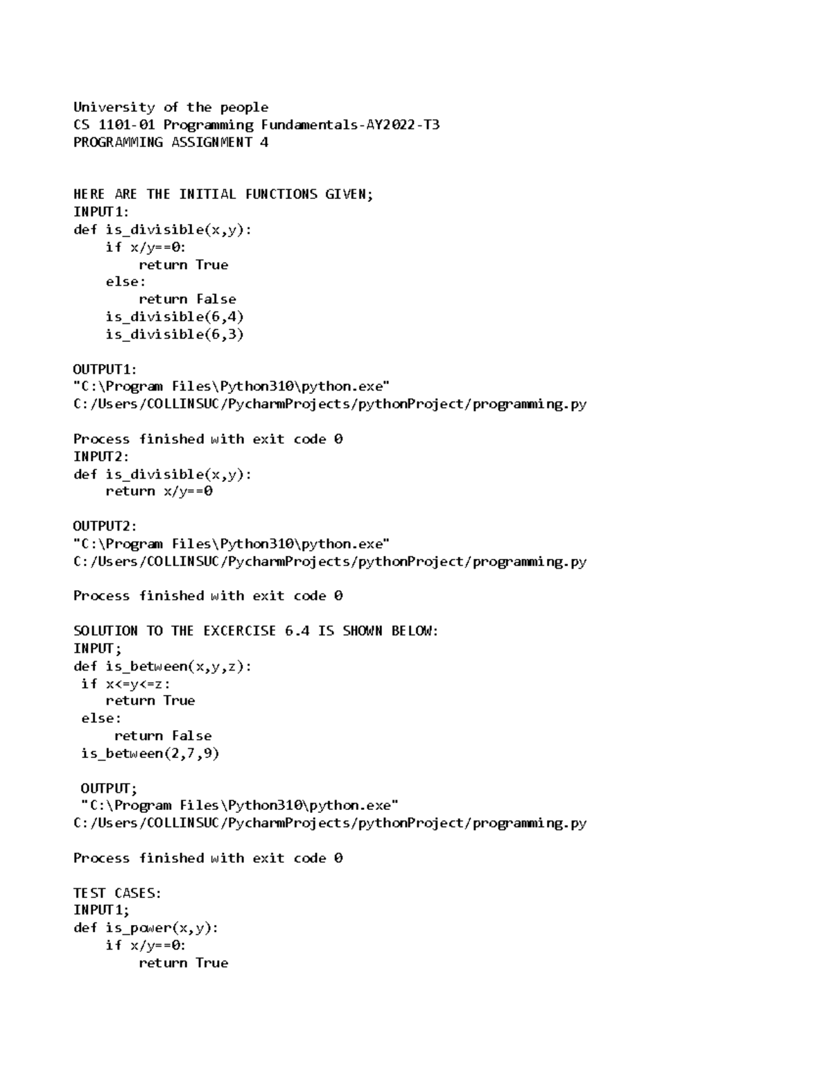 CS 1103 Programming Assignment 4 - University of the people CS 1101-01 Programming - Studocu