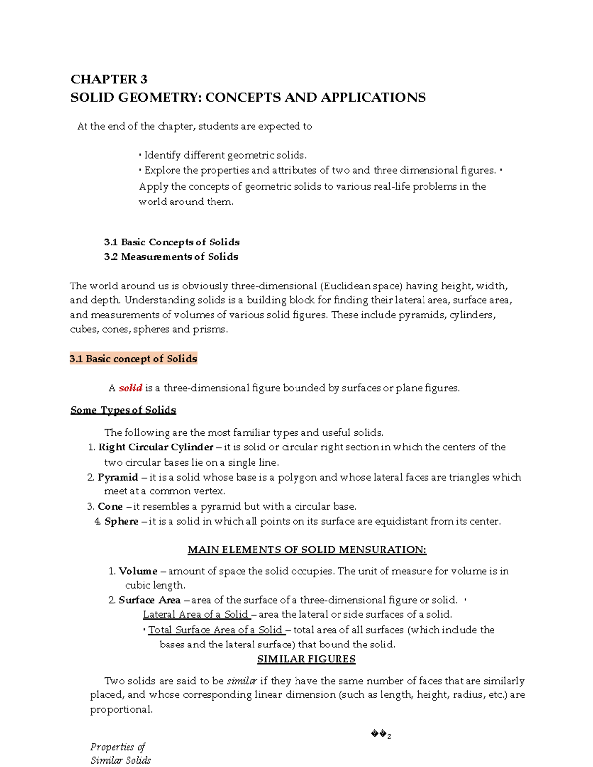 Chapter 3 - CHAPTER 3 SOLID GEOMETRY: CONCEPTS AND APPLICATIONS At the ...