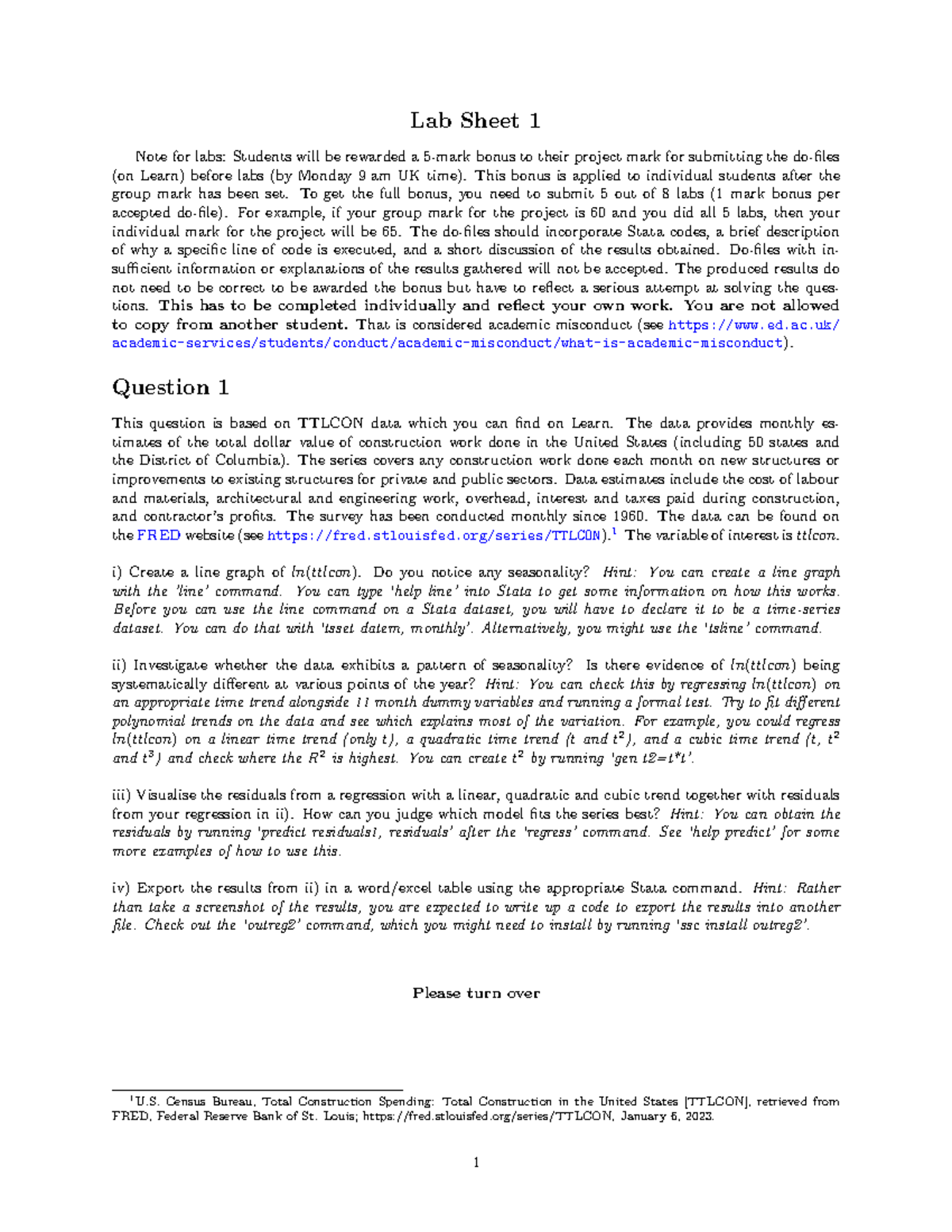 Lab 1 - Lab 1 - Lab Sheet 1 Note for labs: Students will be rewarded a ...