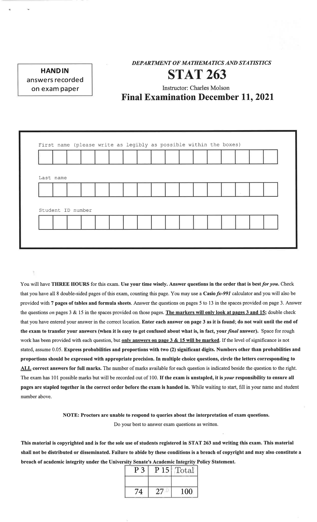 Stats 2021W Exam - Stat 263 - Studocu