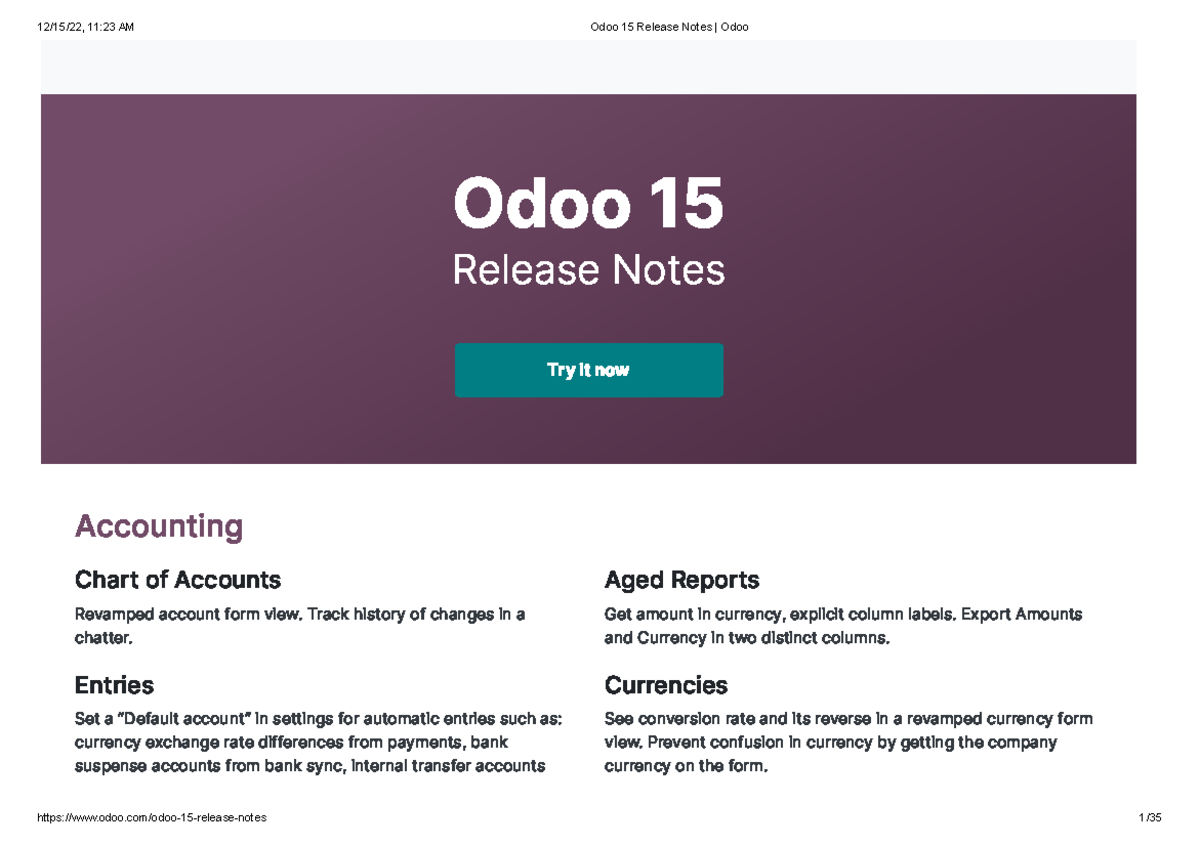 Odoo 15 Release Notes Odoo - Odoo 15 Release Notes Try it now ...