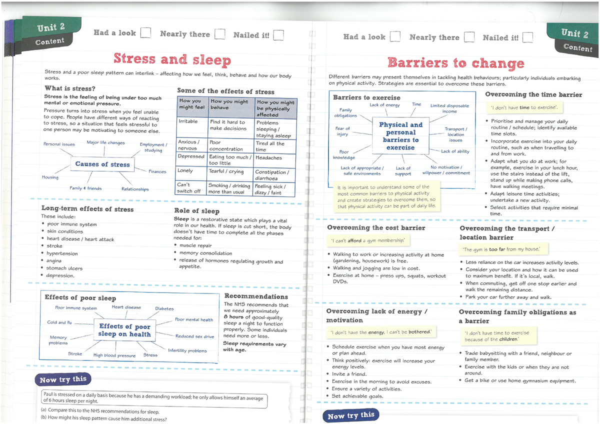 Stress, Sleep Barriers to change - unit 2 - Studocu