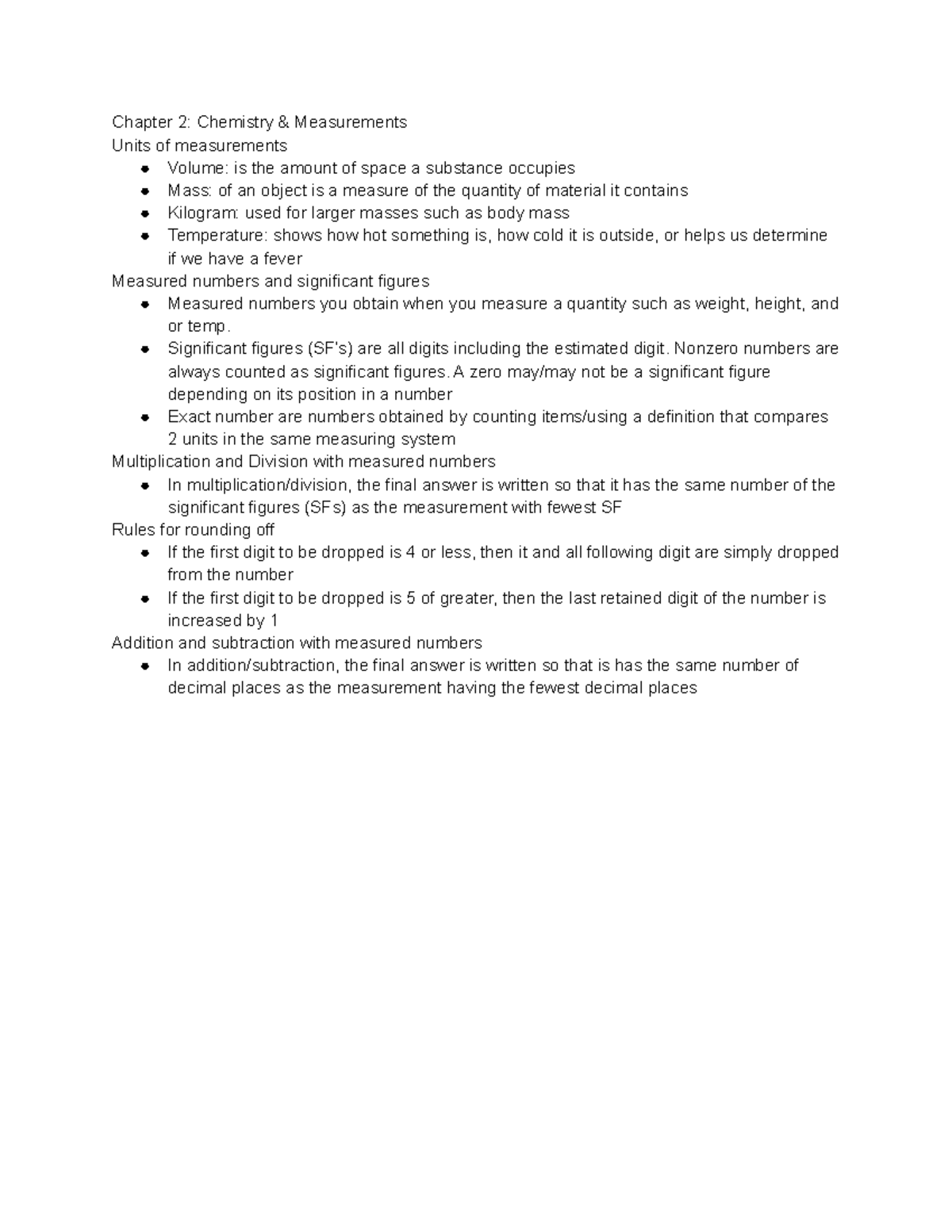 Chem textbook ch - notes - Chapter 2: Chemistry & Measurements Units of ...