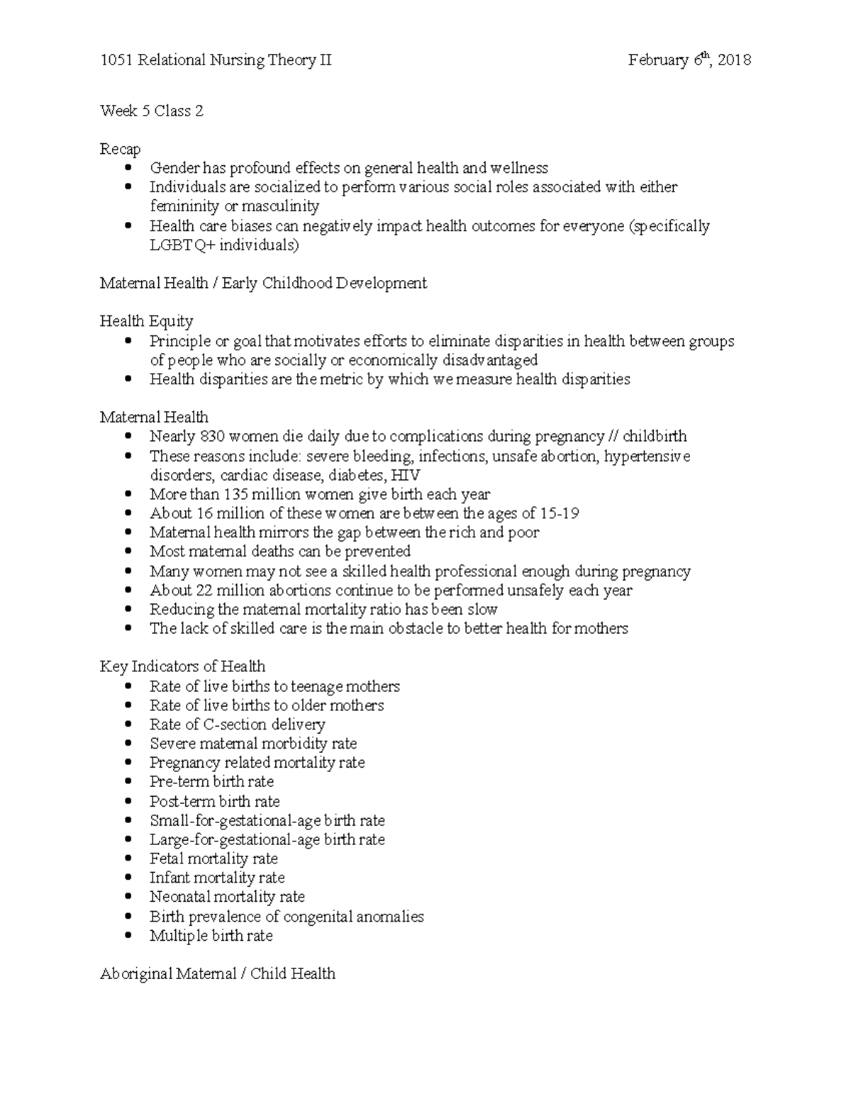 Week 5 Class 2 - assorted lecture notes - Week 5 Class 2 Recap Gender ...