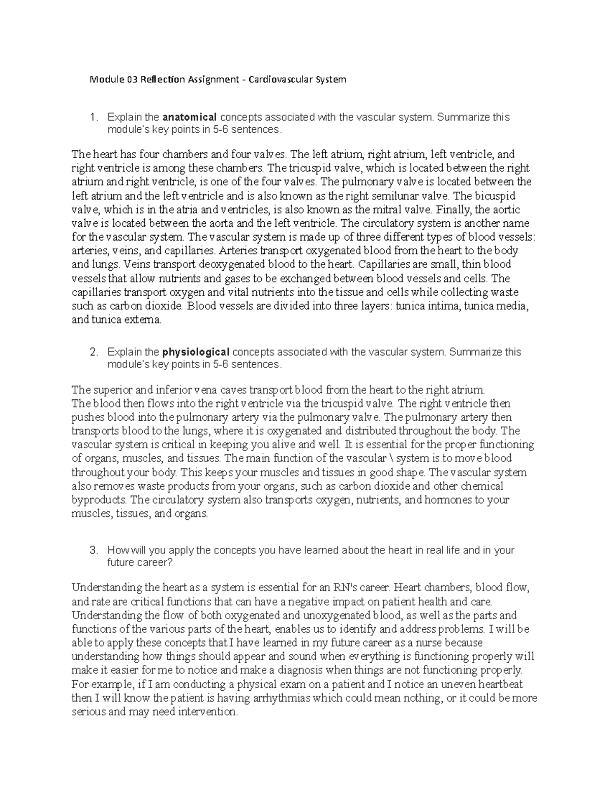 Mdiaz AP2mod3reflection 101822 - Module 03 Reflection Assignment - Cardiovascular System Explain ...