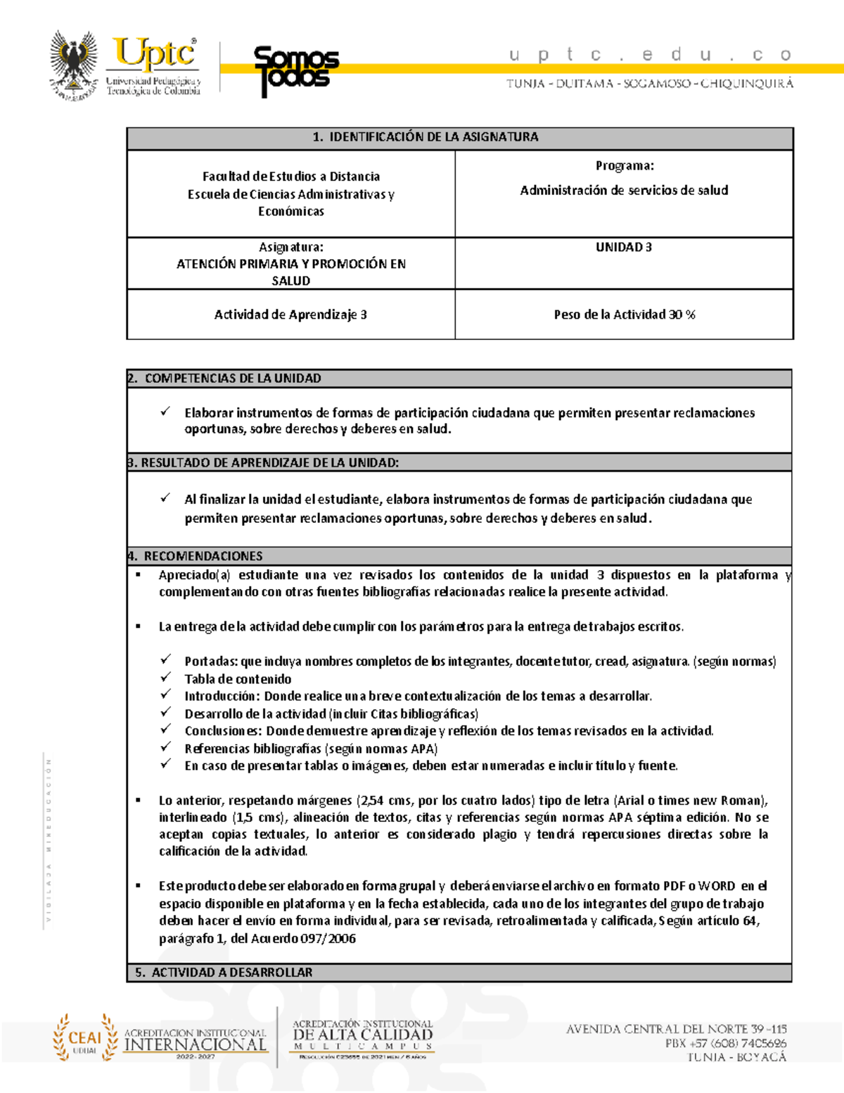 Actividad 3 APPS - 1. IDENTIFICACIÓN DE LA ASIGNATURA Facultad de Estudios a Distancia Escuela ...