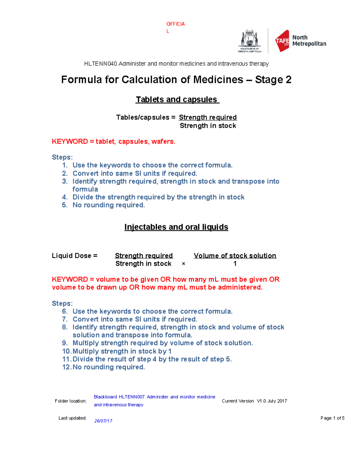 Formula for Calculation of Drug Dosages with Instructions Stage 2 - L ...