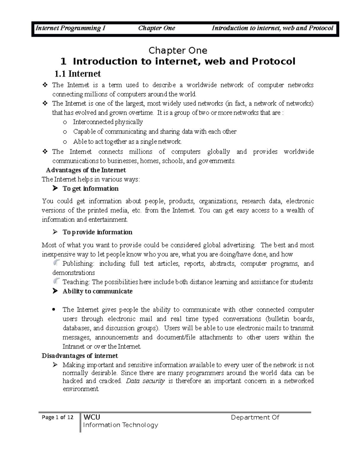 Chapter enternet 1 - computer sc - Chapter One 1 Introduction to ...
