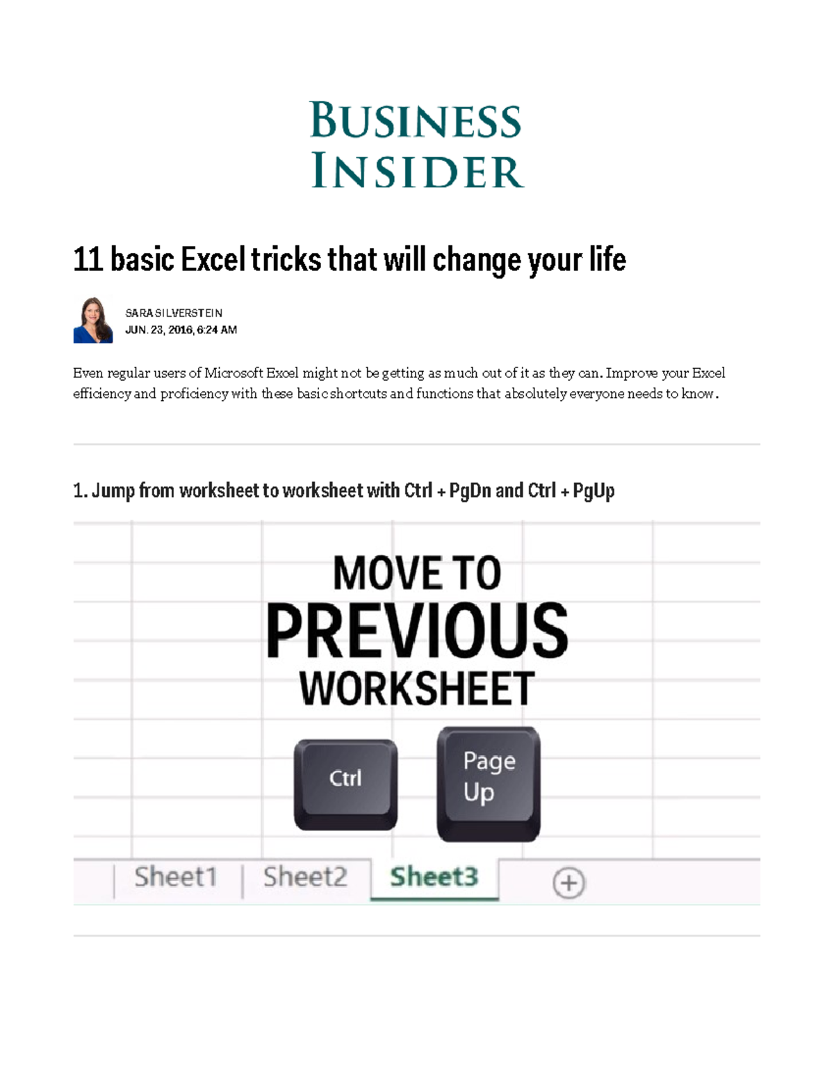 2016 06 25 Business Insider - 11 Basic Excel Tricks That Will Change ...