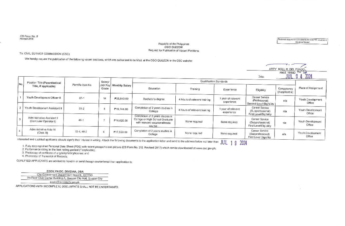 Qcydo - July 4, 2024 - good for study - CS Form No. 9 Revised 2018 ...