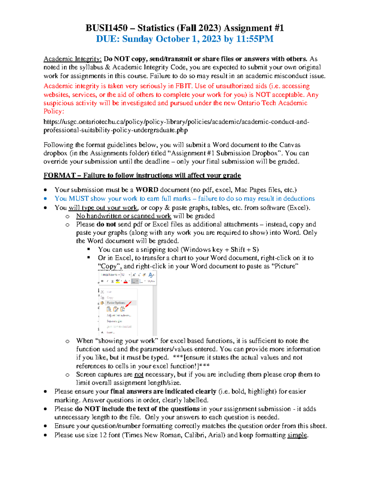 Busi1450 F2023 Assignment 1 Due Sunday October 1 2023 By 1155pm Academic Integrity Do
