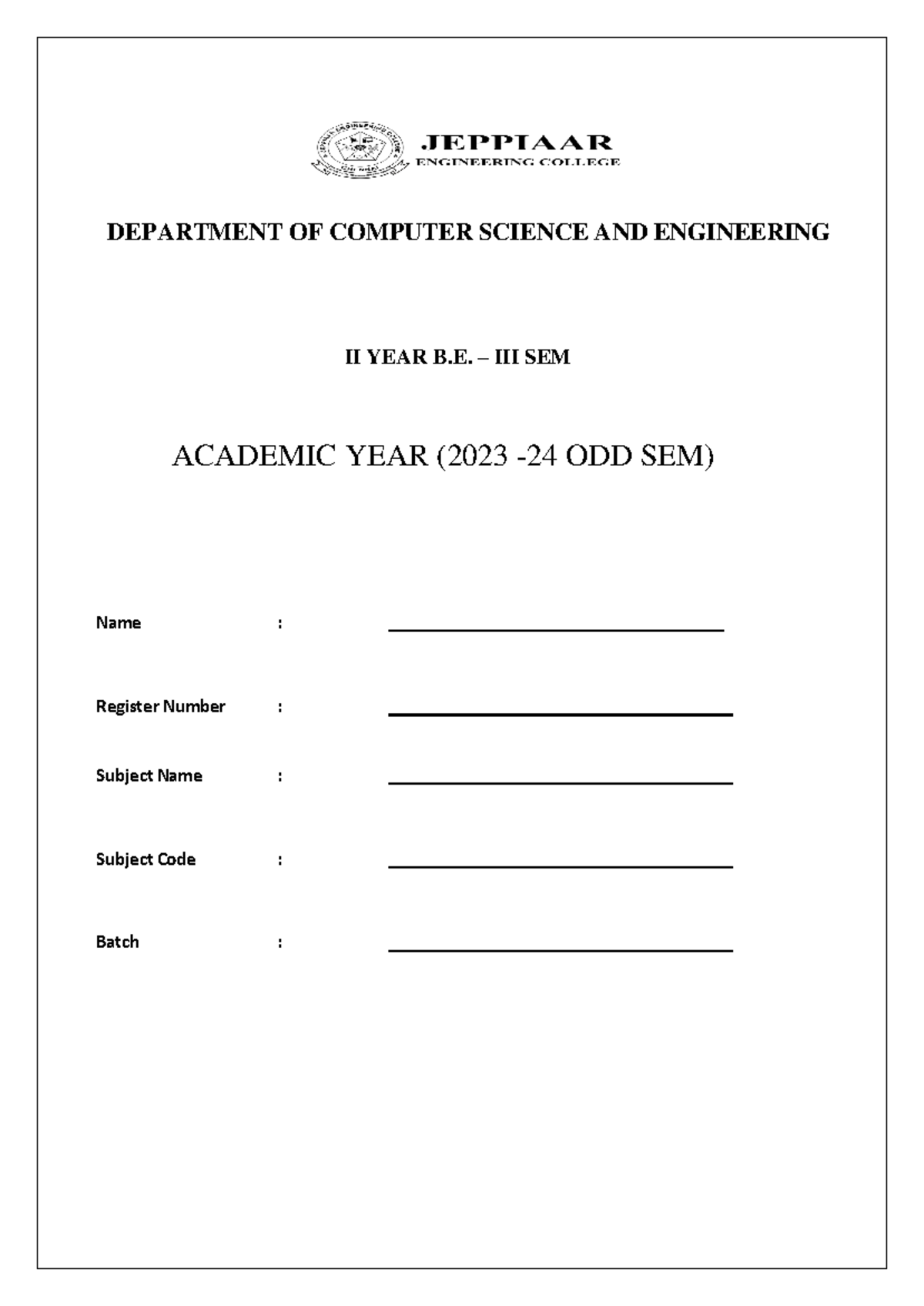 JEC-OOPS lab record - manual - DEPARTMENT OF COMPUTER SCIENCE AND ENGINEERING II YEAR B. – III ...