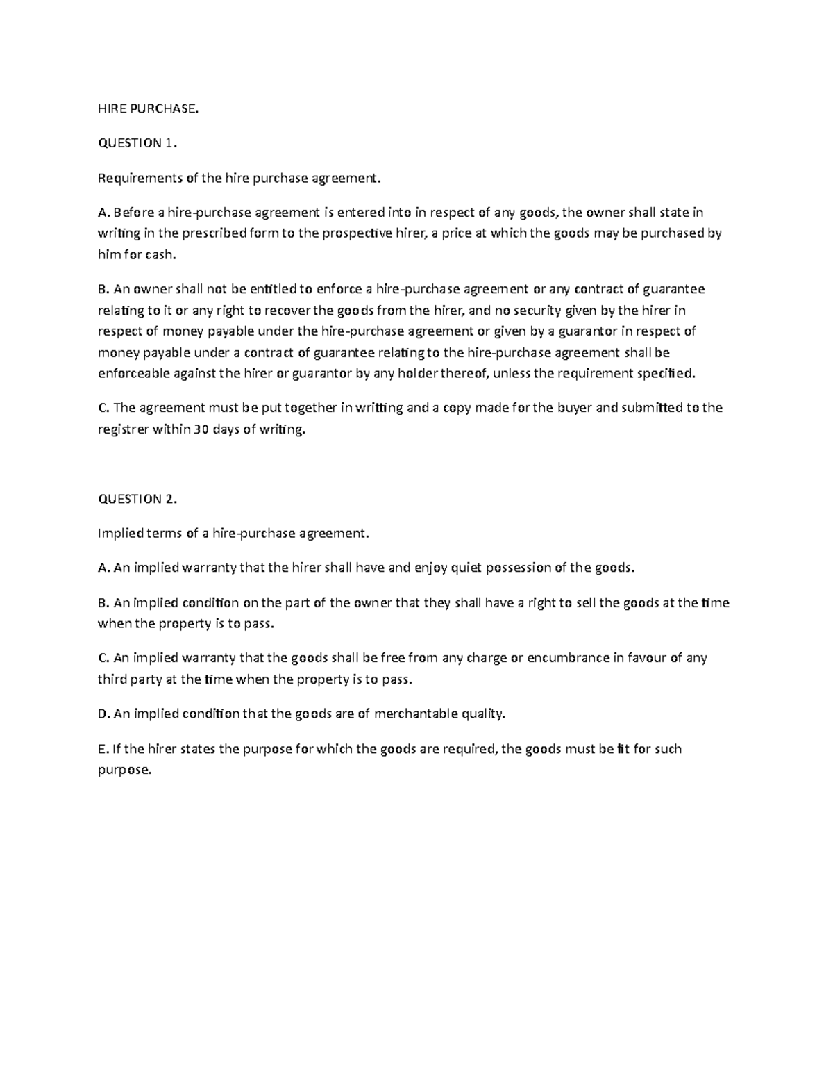 HIRE Purchase.-WPS Office - HIRE PURCHASE. QUESTION 1. Requirements of ...