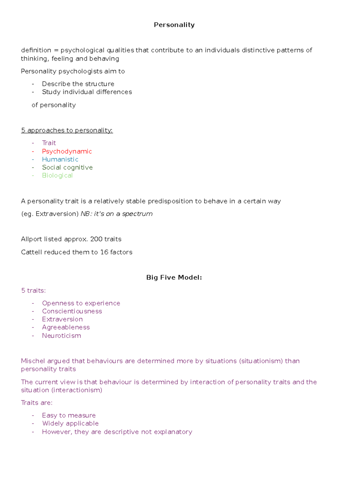 Class test 2 personality - Personality definition = psychological ...