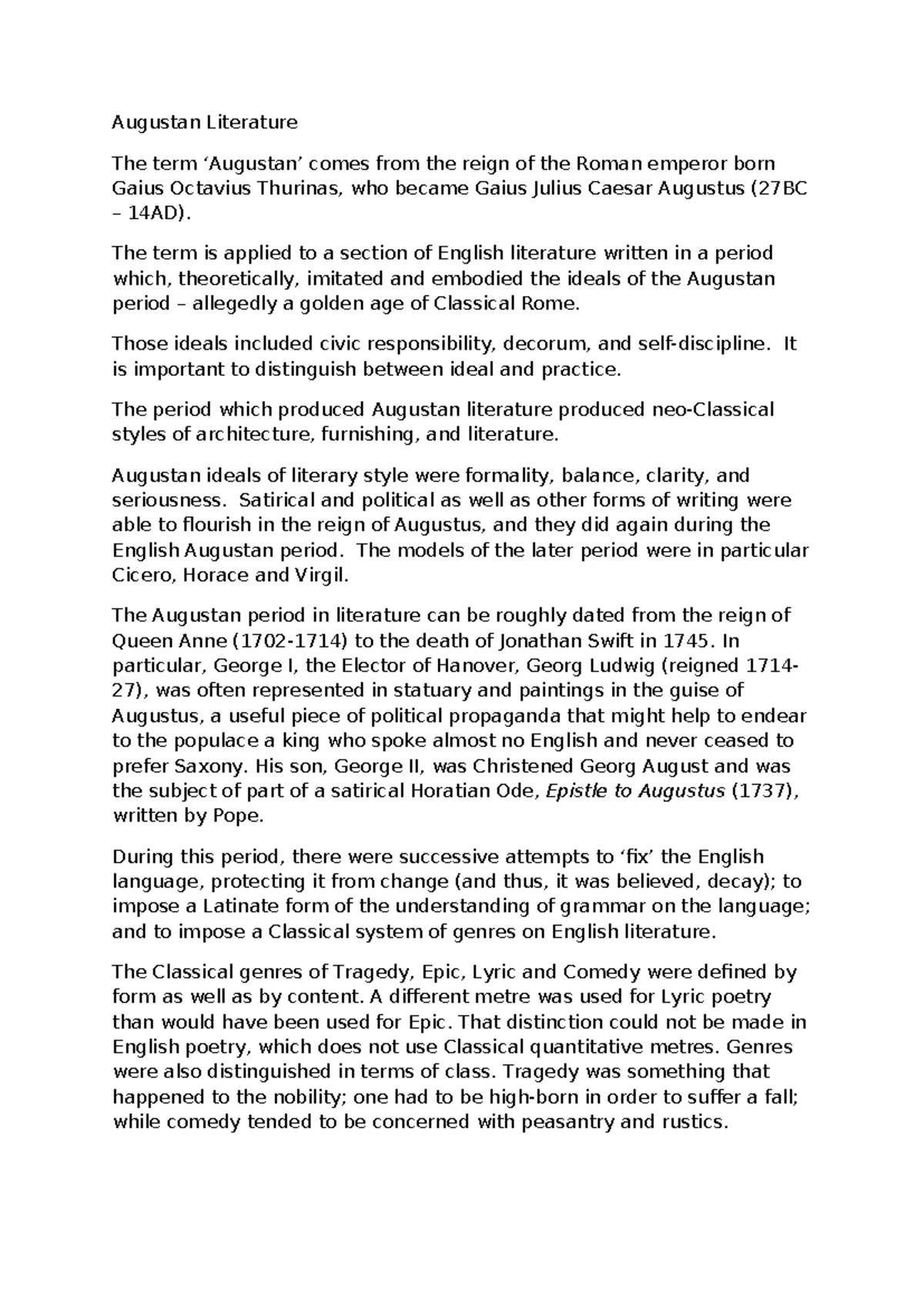 Augustan Literature - The term is applied to a section of English ...