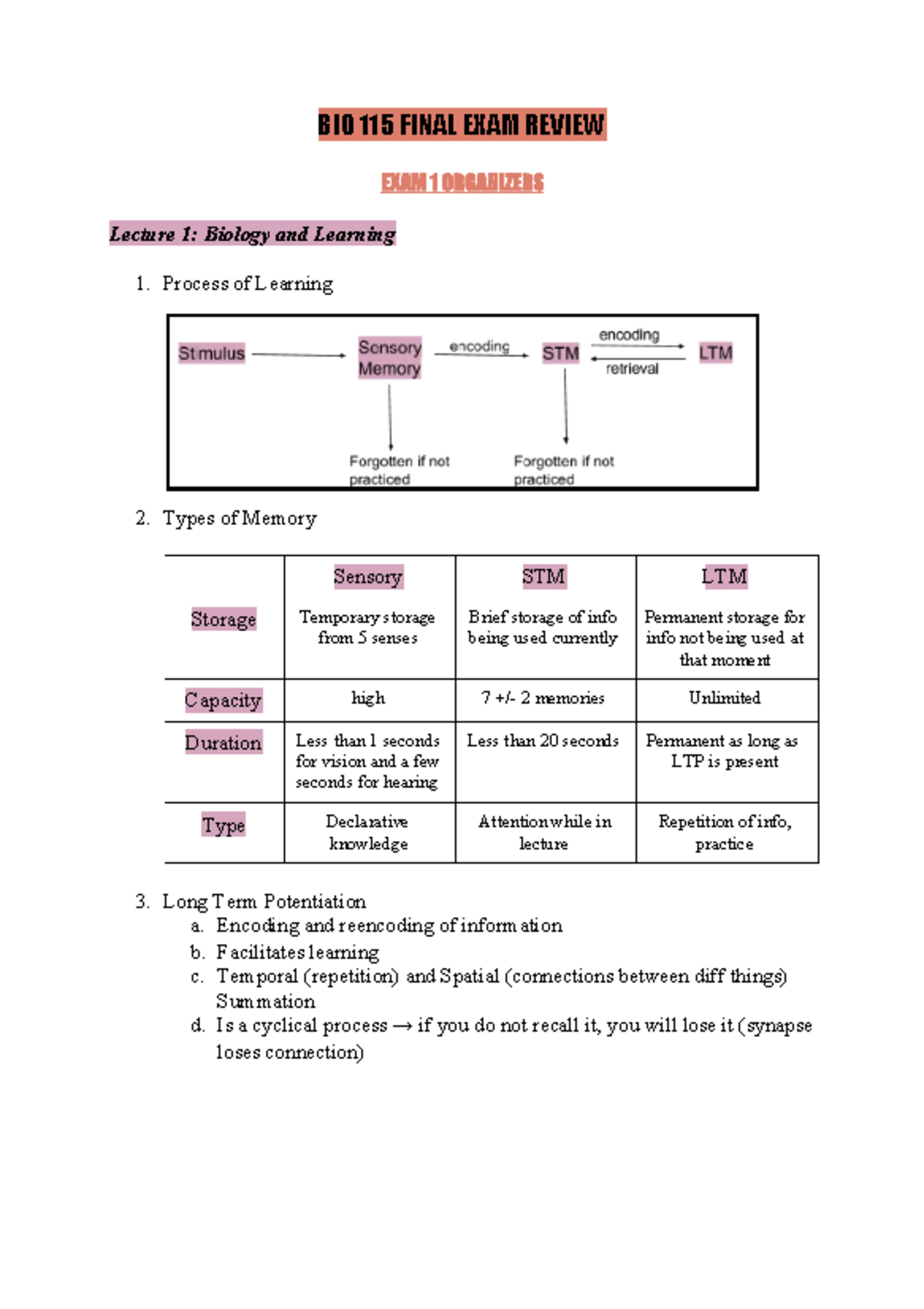 BIO 115 Final Review - Organizers for Bio 115, everything you need to ...
