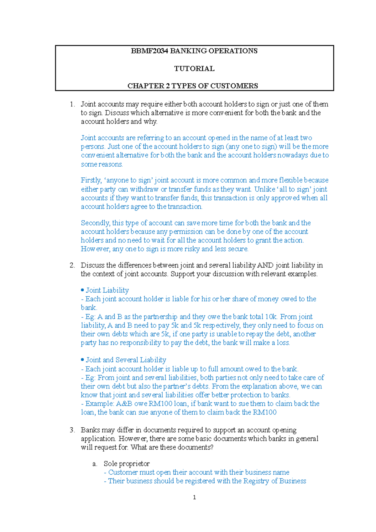 BO Tutorial 2 - sssss - BBMF2034 BANKING OPERATIONS TUTORIAL CHAPTER 2 ...