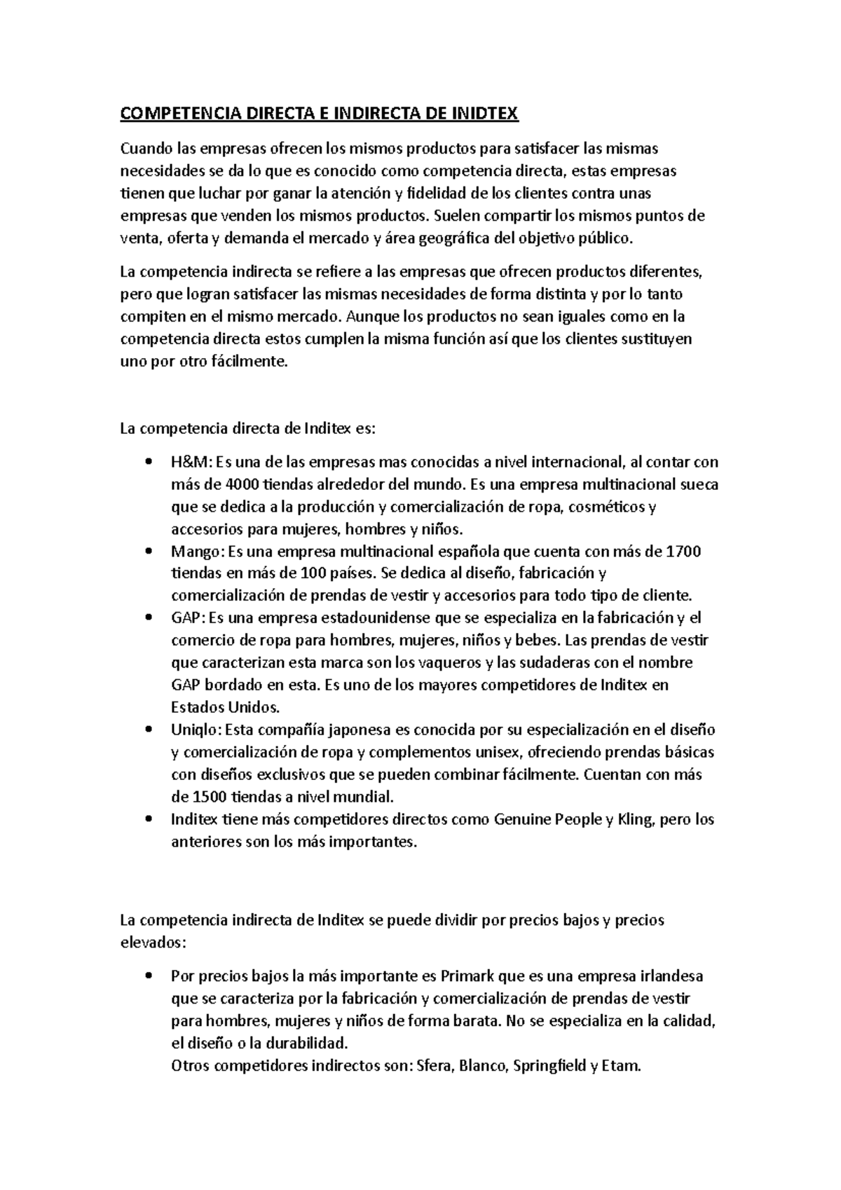 Competencia Directa E Indirecta DE Inidtex - COMPETENCIA DIRECTA E ...