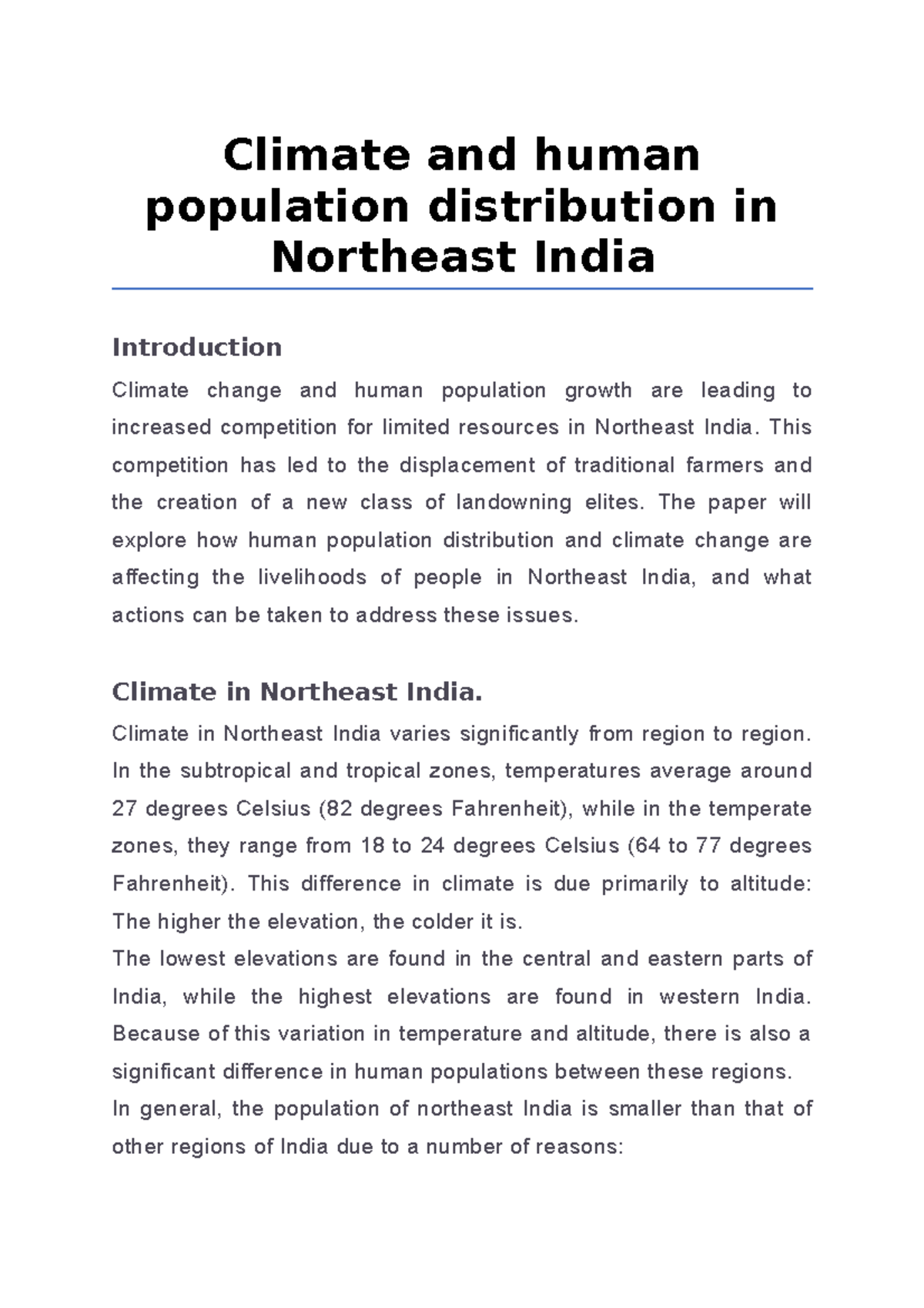 Climate and human population distribution in Northeast India - Climate ...