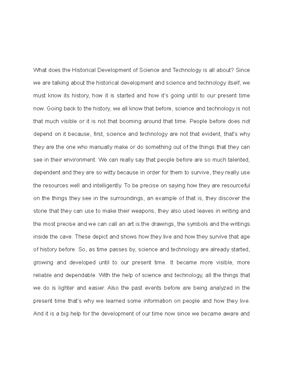 What does the Historical Development of Science and Technology is all ...