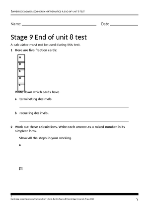 Unit 5 End-of-unit test (1) copy - Name Date Stage 9 End of unit 5 test ...