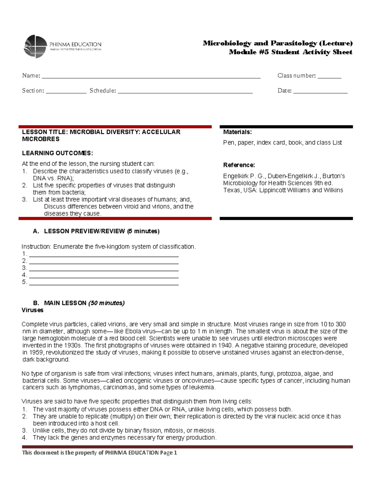 HES 007 Microbiology and Parasitology Lecture SAS - Module #5 Student ...