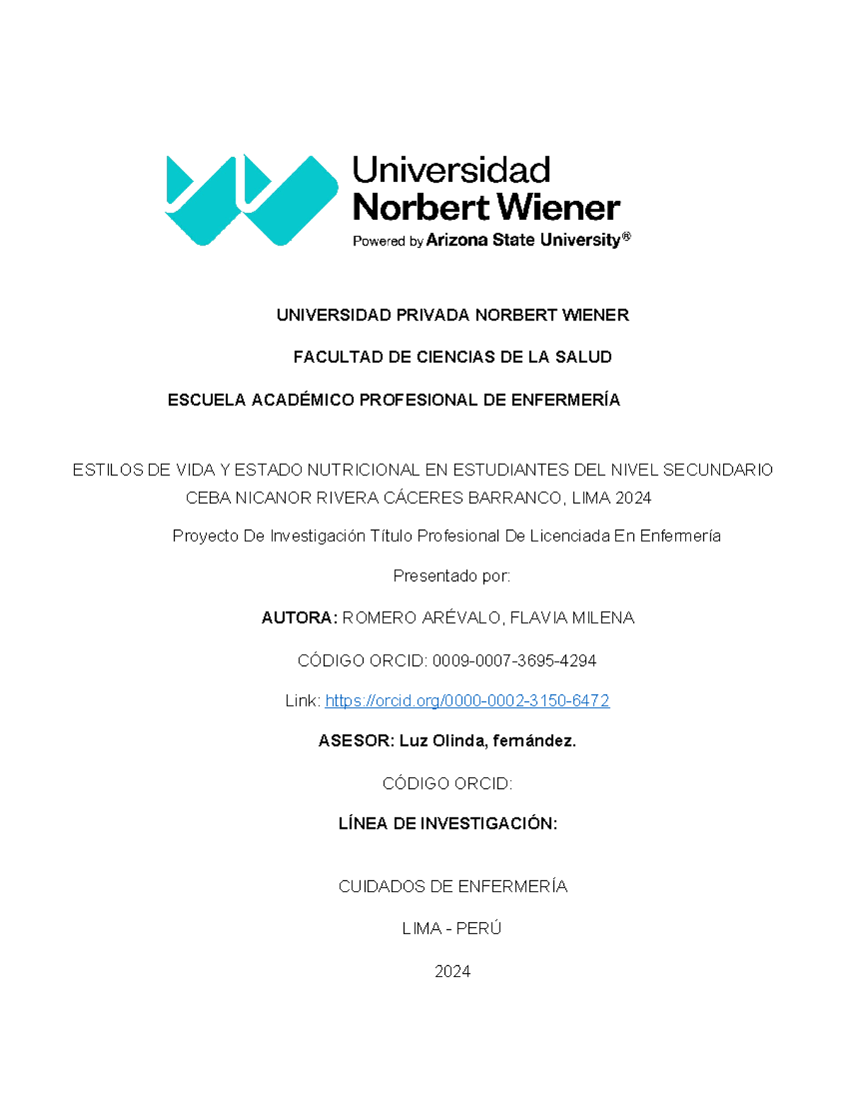 Flavia matriz - Ccc - UNIVERSIDAD PRIVADA NORBERT WIENER FACULTAD DE ...