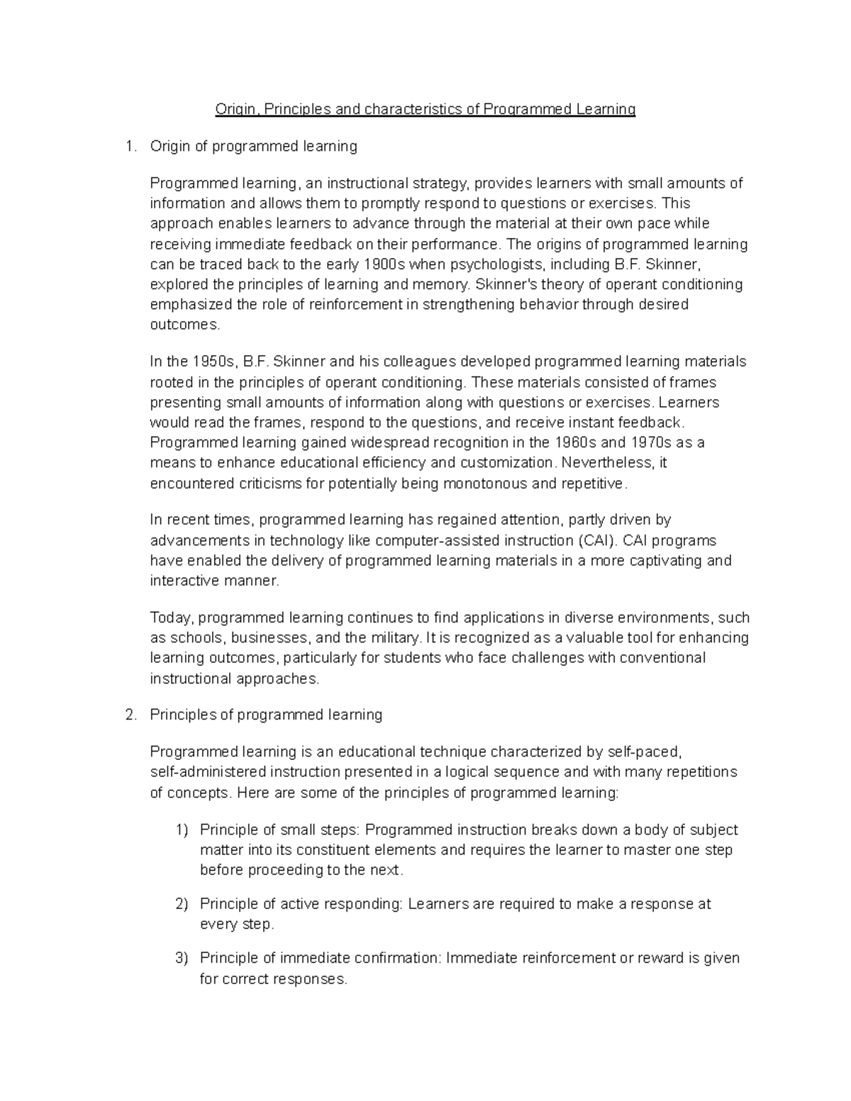 Origin principles and characteristics of Programmed Learning - This ...