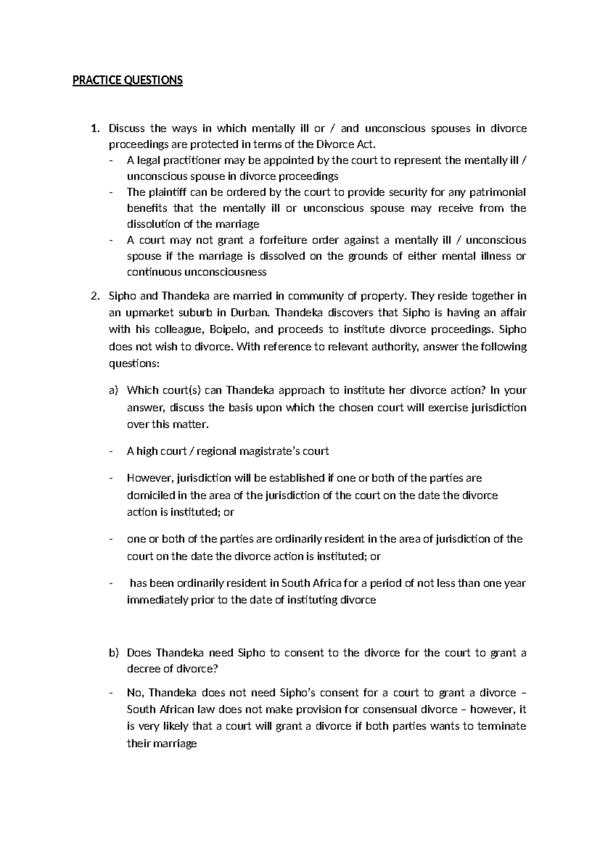 Practice Questions Dissolution Answers - PRACTICE QUESTIONS Discuss the ways in which mentally ...