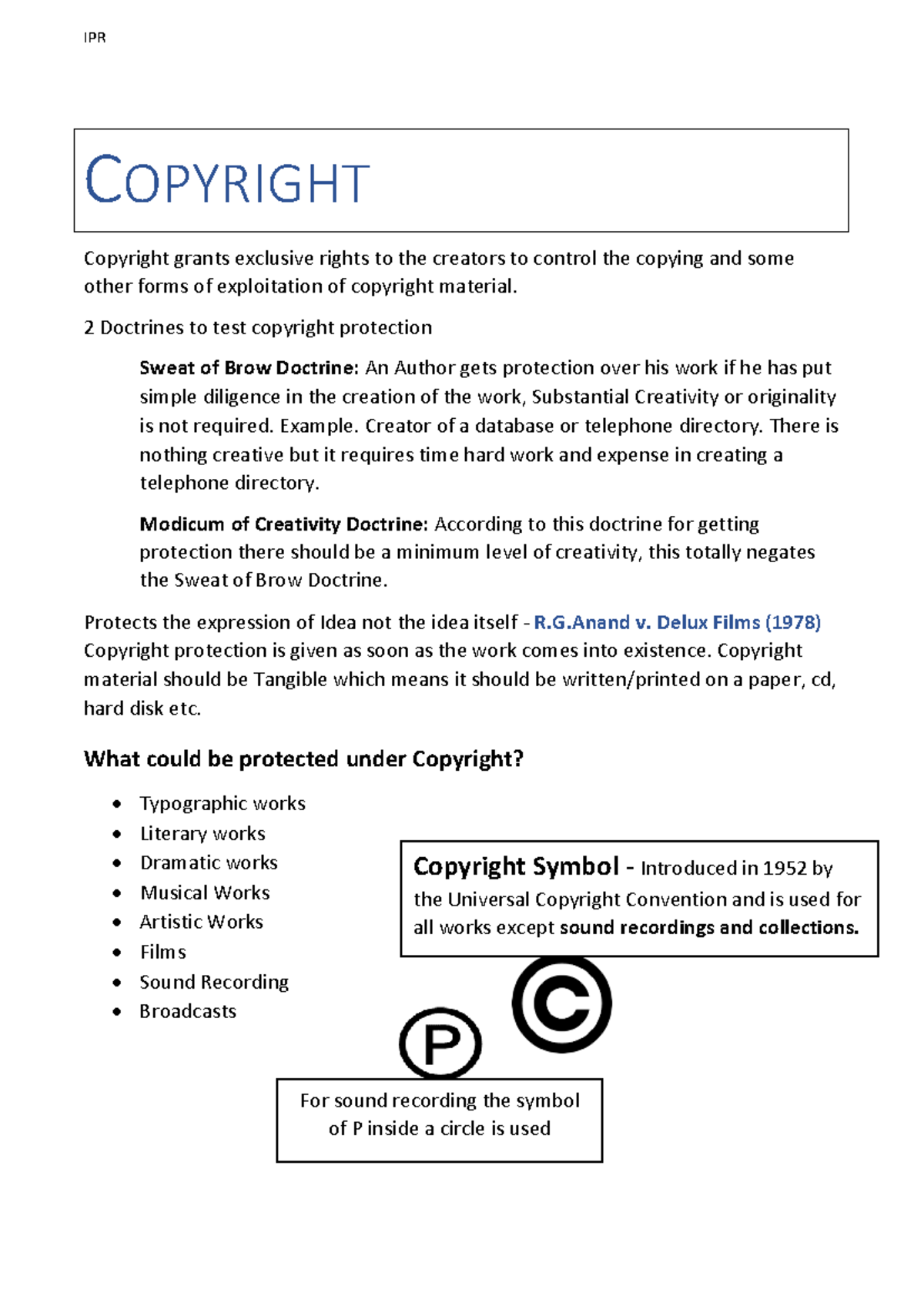 Copyright short notes - contract - Copyright grants exclusive rights to ...