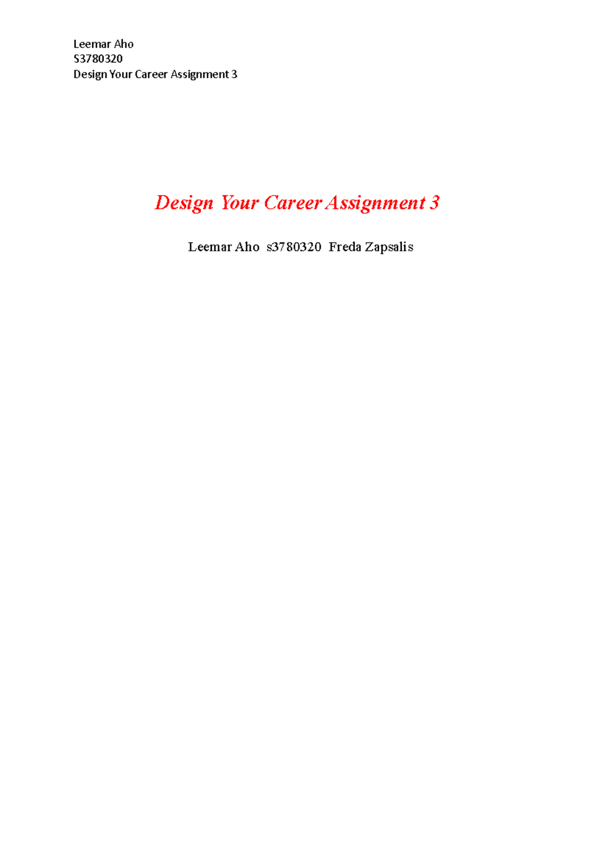 Final Design YOUR Career Assignment - S Design Your Career Assignment 3 ...