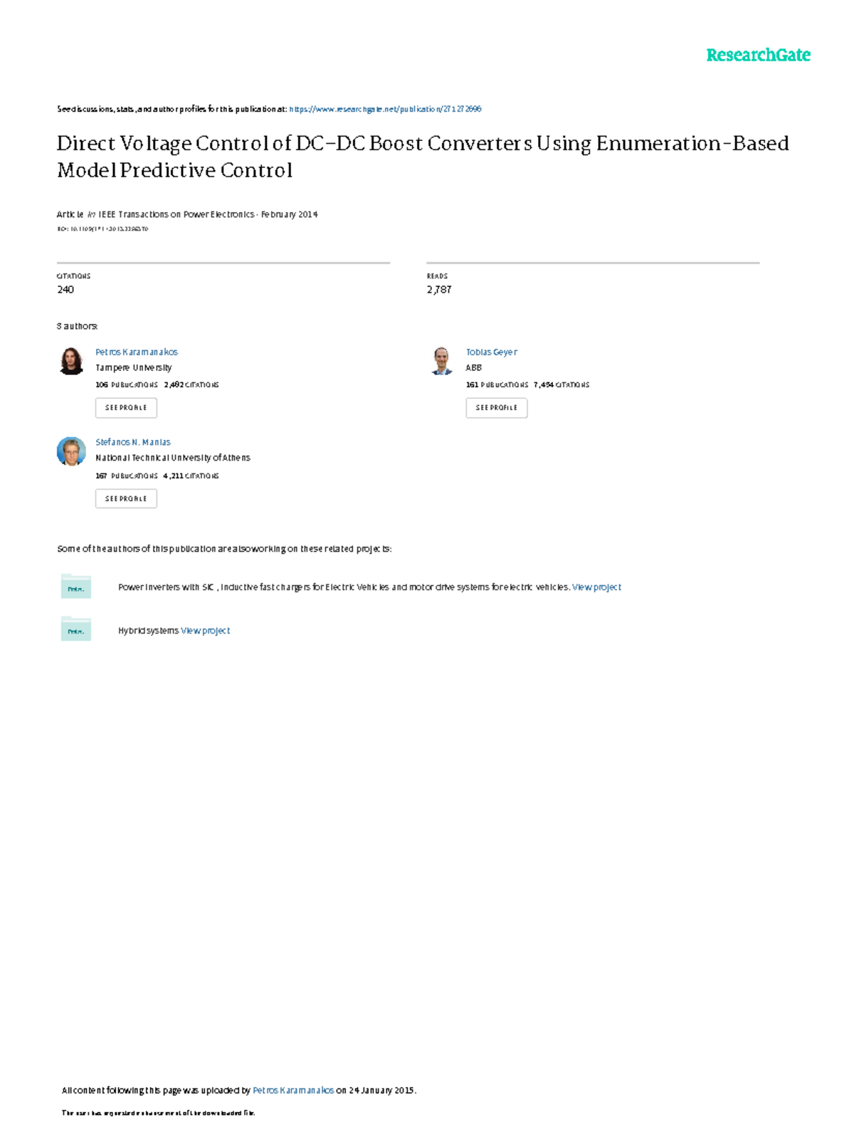 Direct Voltage Controlof Dc Dcboost Converters Using Enumeration Based Model Predictive Control