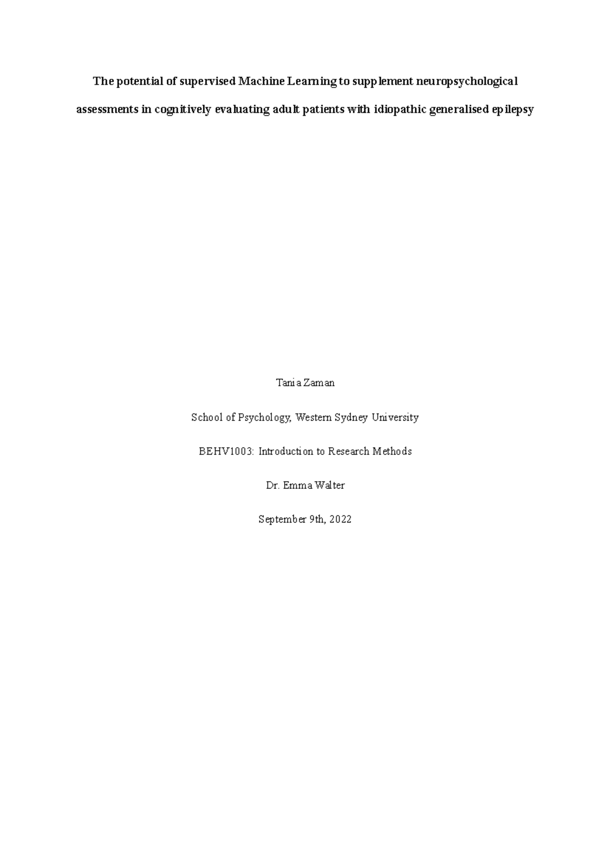 Research Proposal - The potential of supervised Machine Learning to ...