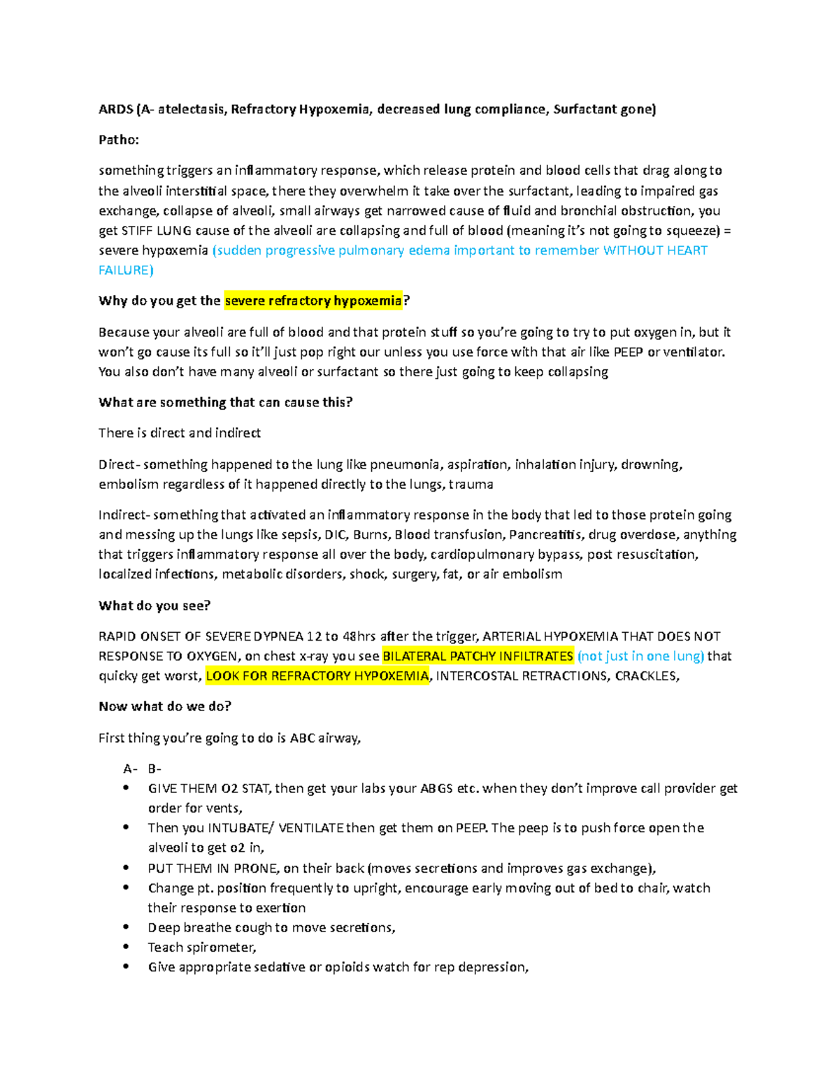 ARDS (1) (1) Final ONE - ARDS (A- atelectasis, Refractory Hypoxemia ...
