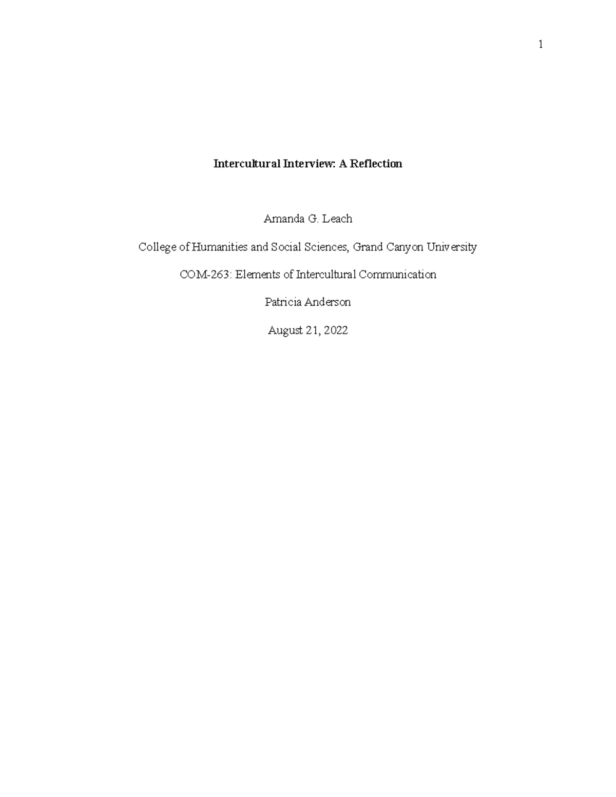 A Leach Interview Reflection - Intercultural Interview: A Reflection ...