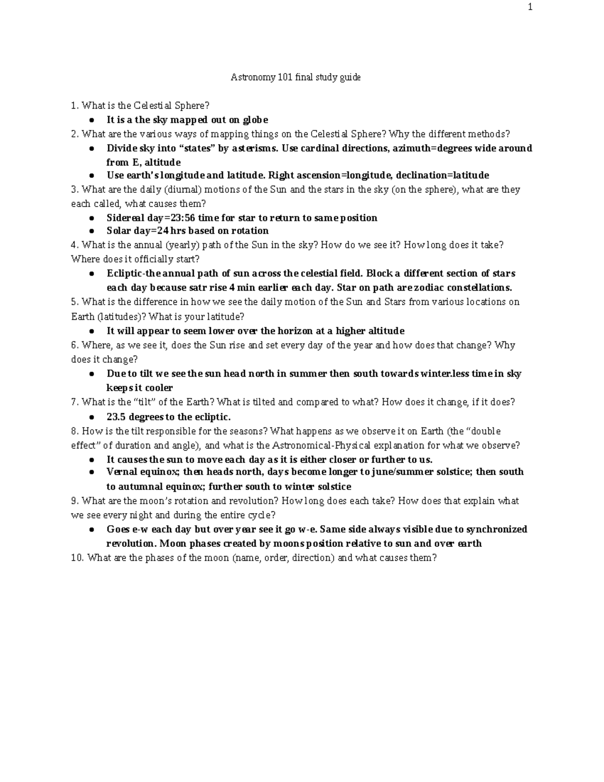 Astronomy 101 study guide - Astronomy 101 final study guide What is the ...