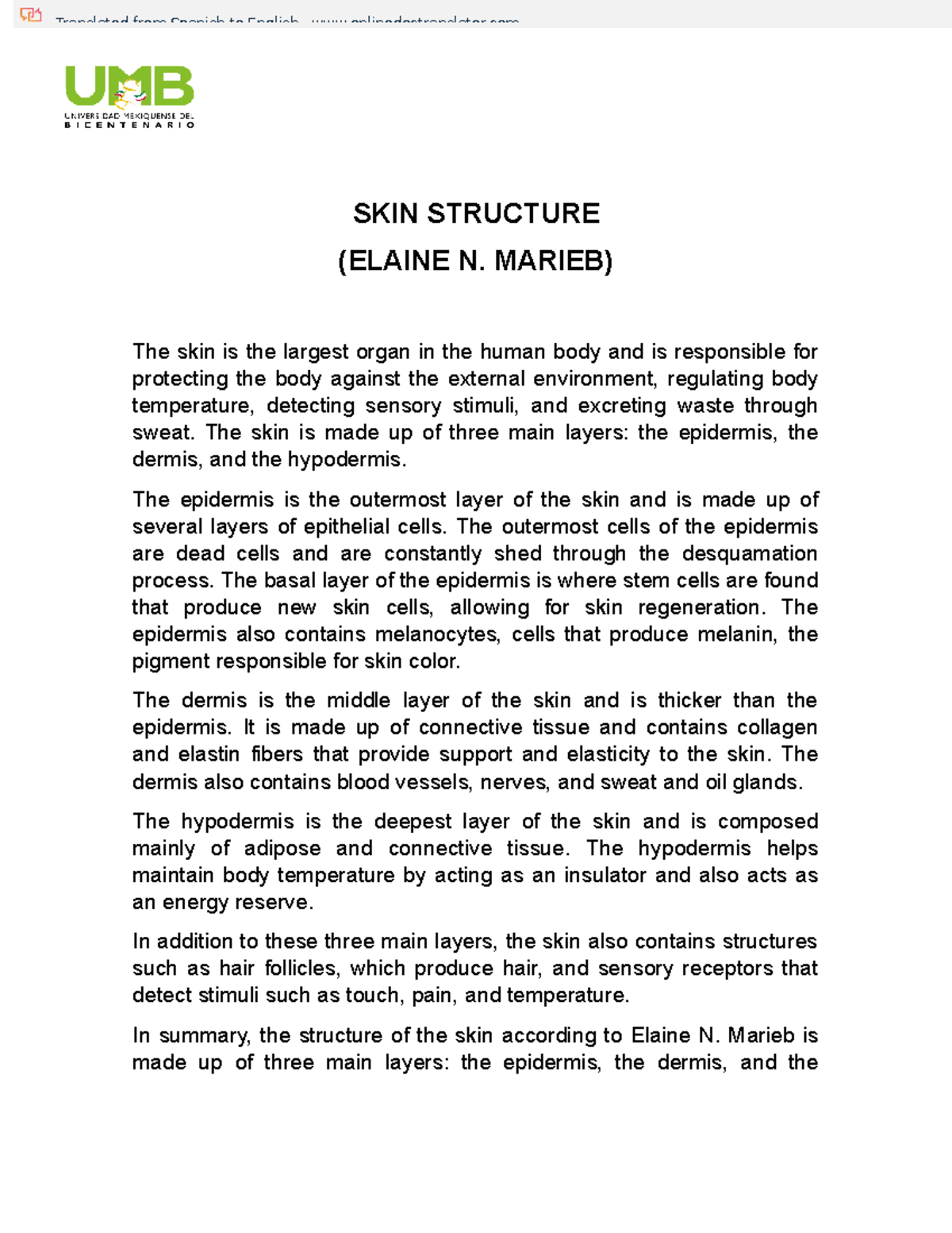 Skin structure - Elaine N. Marieb - SKIN STRUCTURE (ELAINE N. MARIEB ...