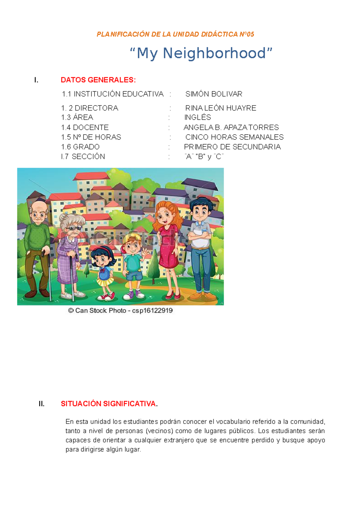 Unidad 5 1ERO - PLANIFICACIÓN DE LA UNIDAD DIDÁCTICA Nº “My ...